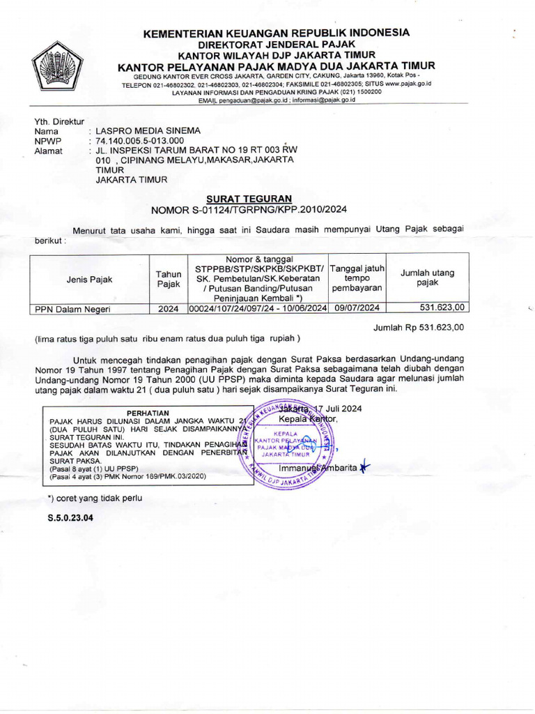 Surat No s 01124 Tgr Png Kpp | PDF