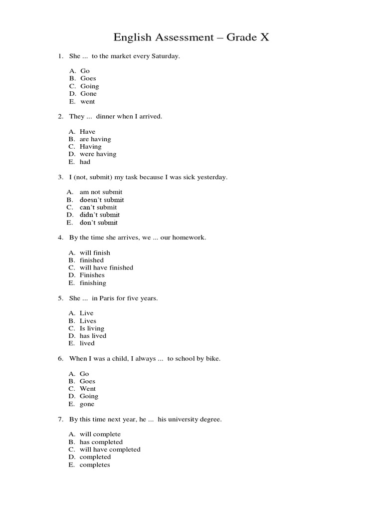English Assessment For Grade X | PDF | Language Arts & Discipline