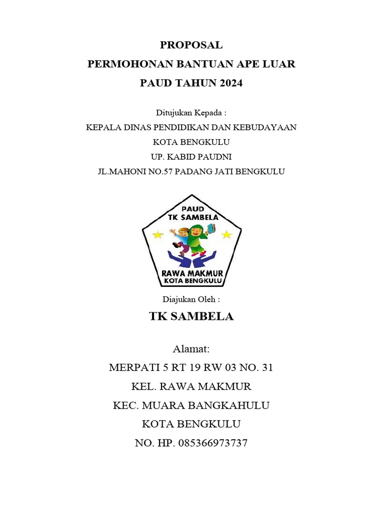 Proposal Bantuan APE Luar PAUD 2024 | PDF