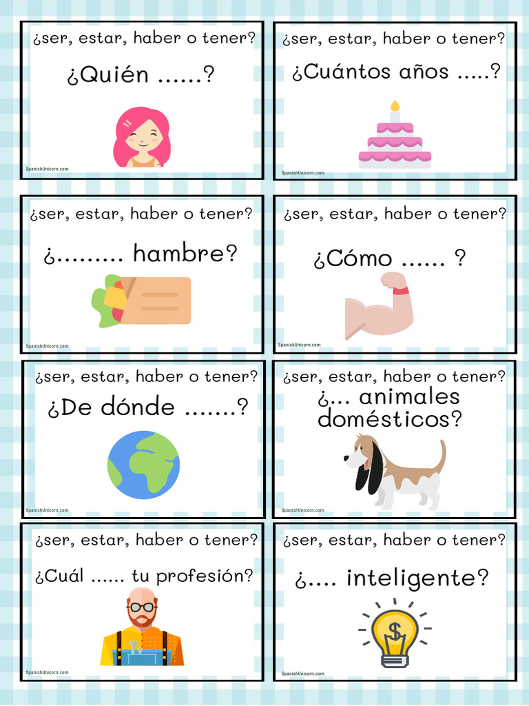Ser Estar Haber o Tener Tarjetas | PDF | Hogar, jardinería y bricolaje ...