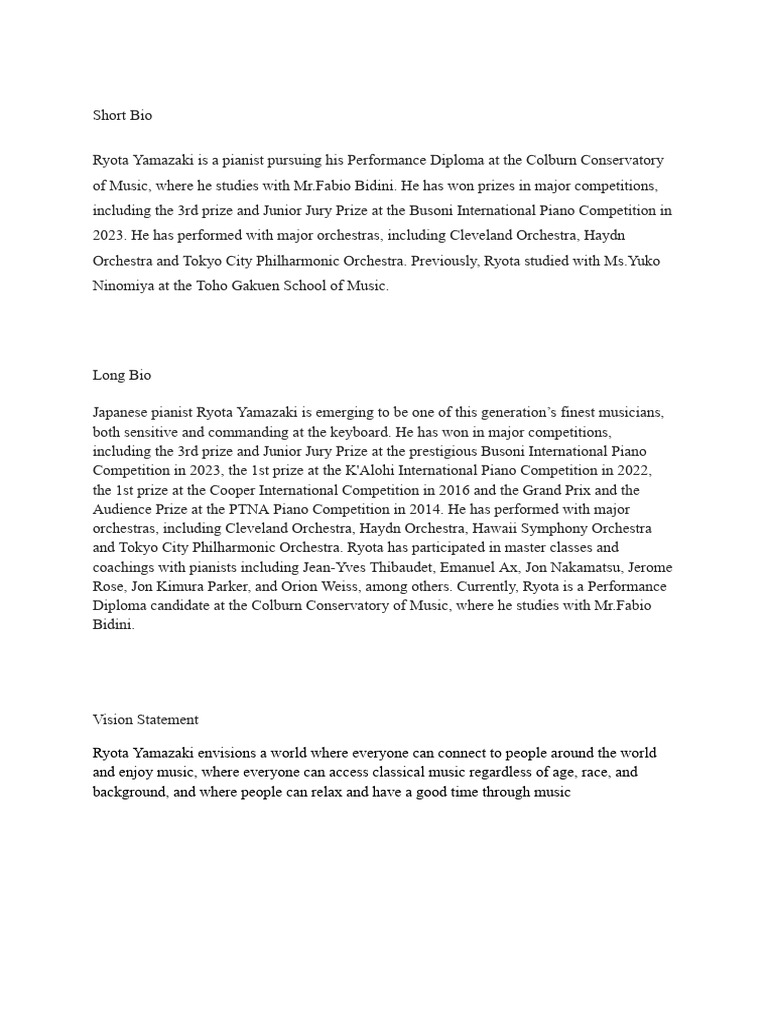 Ryota Yamazaki: Rising Pianist Profile | PDF | Poetry
