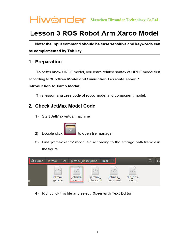Lesson 3 ROS Robot Arm Xarco Model | PDF | Reserved Word | Mass