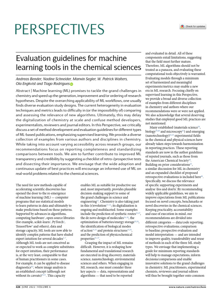 Bender-Evaluation Guidelines For Machine Learning Tools in The Chemical ...