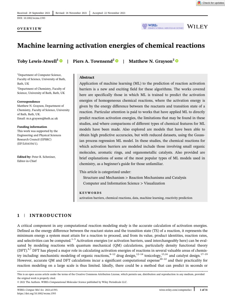 Atwell-Machine Learning Activation Energies of Chemical Reactions ...