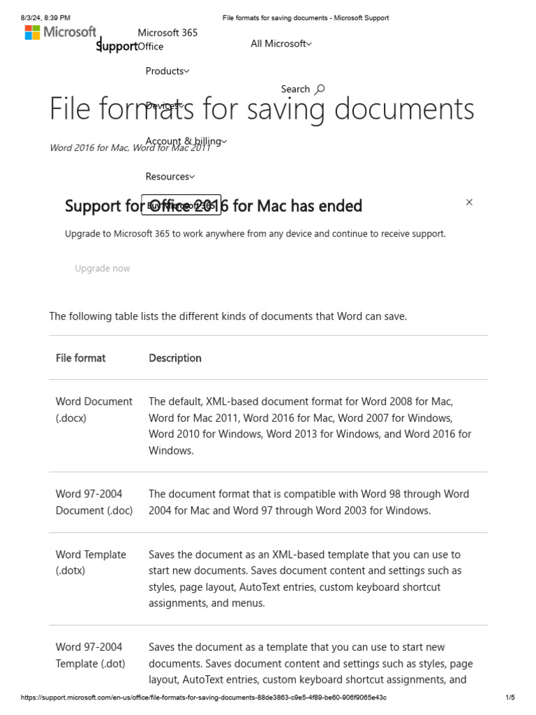 File Formats For Saving Documents - Microsoft Support | PDF | Microsoft ...