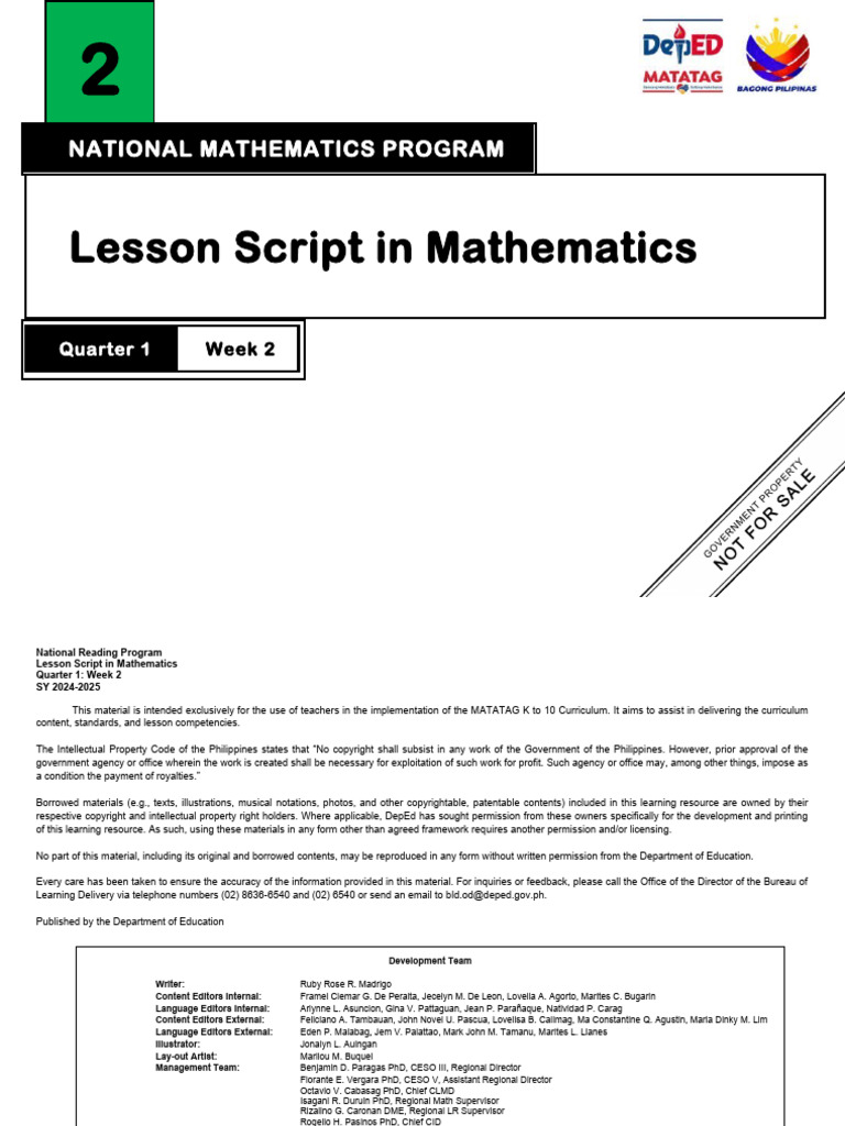 CO-2024-LS-Grade 2-NMP_Q1_Week_Day1 | PDF | Copyright | Numbers