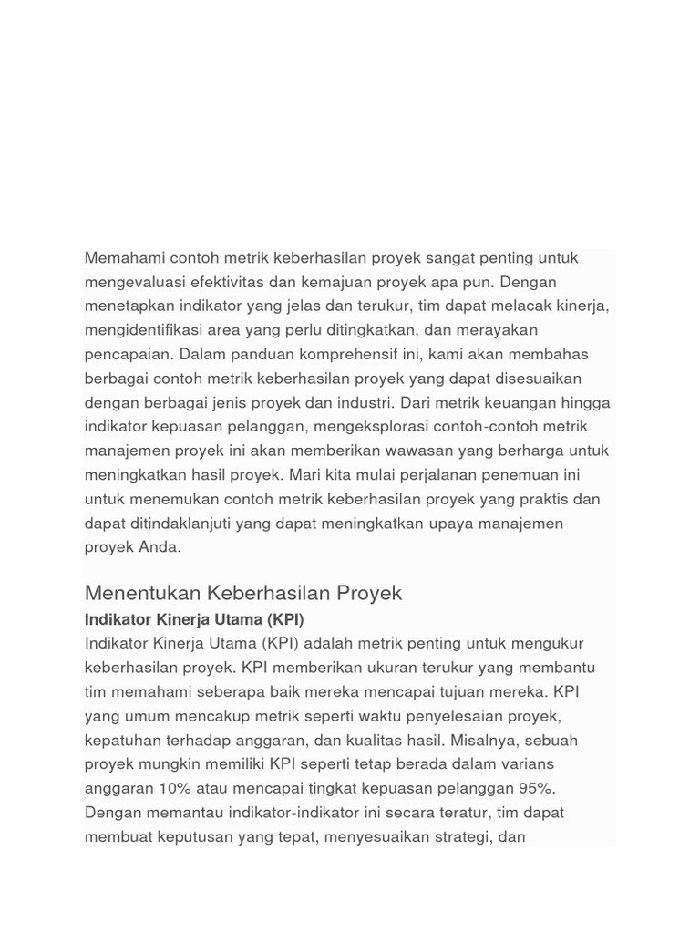 Contoh Metrik Keberhasilan Proyek | PDF | Bisnis