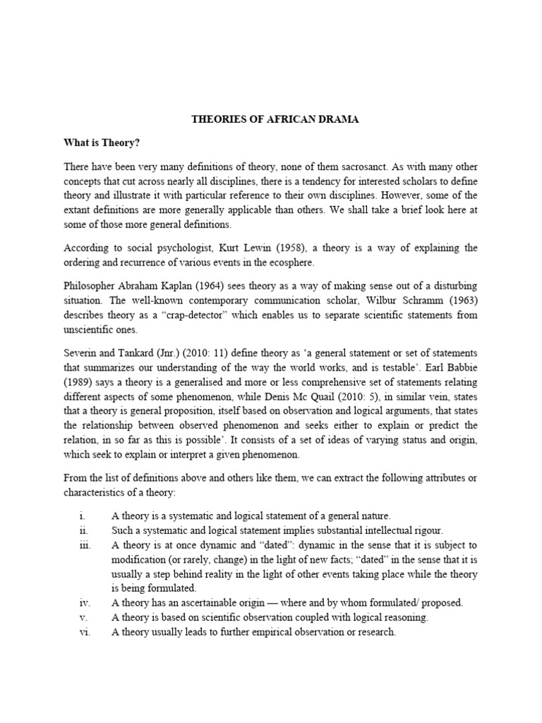 Theories of African Drama | PDF | Theory | Logic