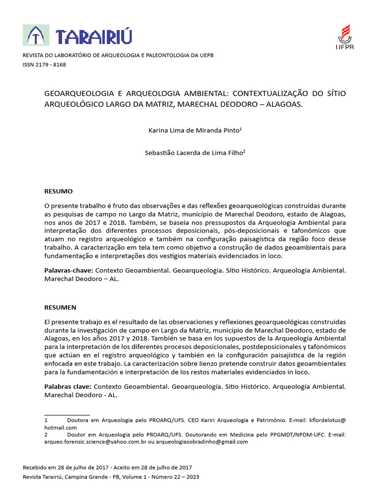 Geoarqueologia do Largo da Matriz - AL | PDF | Solo | Arqueologia