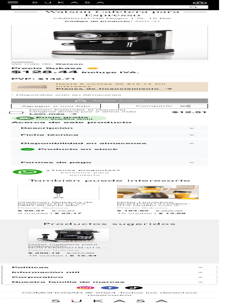 Watson Cafetera para Espresso CM8501D-GS Negro 1.5L 15 Bar | PDF ...