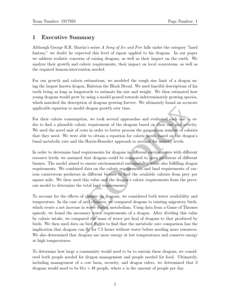 1 Executive Summary | PDF | Calorie | Predation