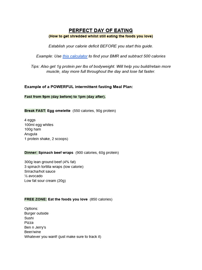 Perfect Day of Eating for Shredding | PDF | Foods | Nutrition