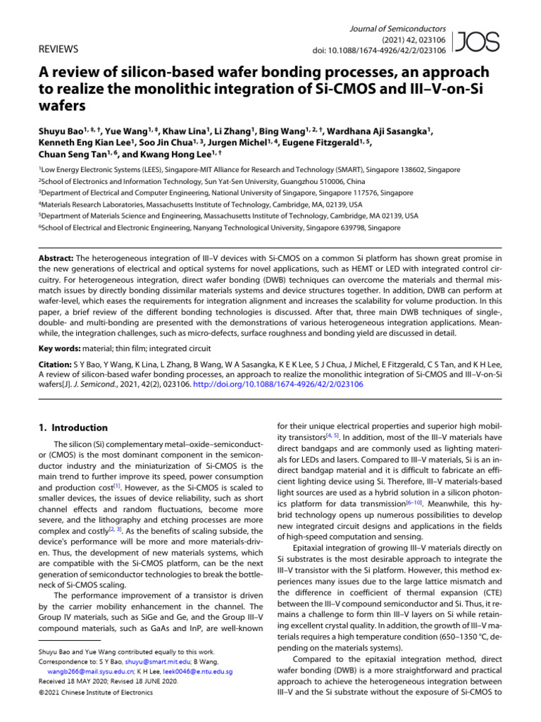 A Review of Silicon-Based Wafer Bonding Processes, An Approach To Realize The Monolithic ...