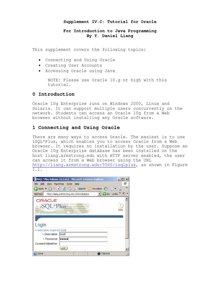 Supplement IV.C: Tutorial For Oracle For Introduction To Java ...