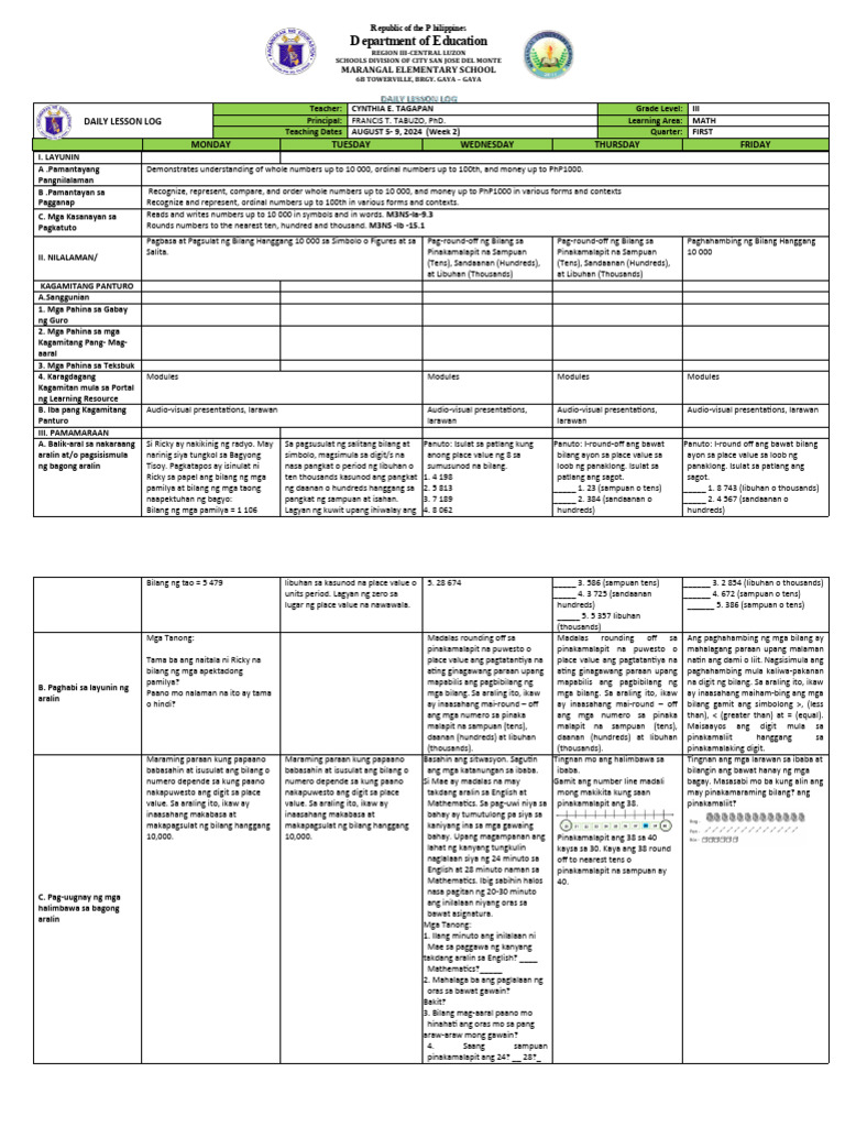 Q1-W2-DLL-MATH-3 | PDF
