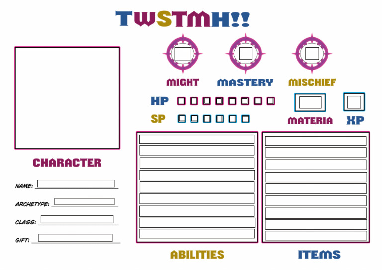 TWSTMH!! Charactersheet Formfillable | PDF