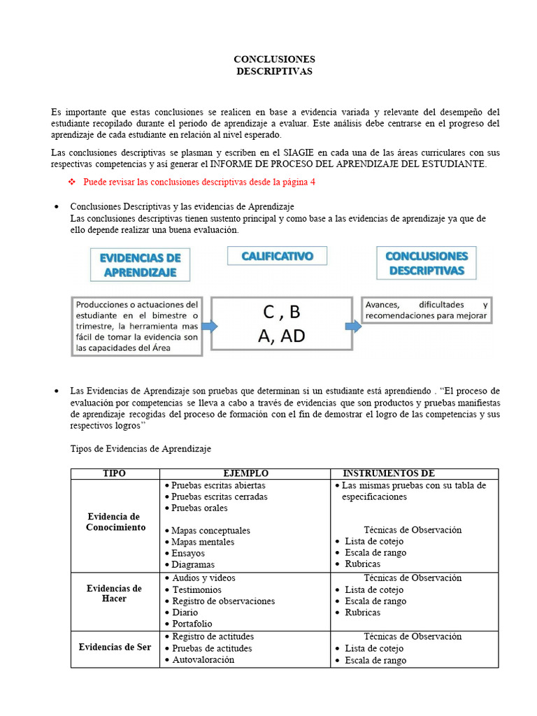 Conclusion Descriptiva Inicial - Primaria | PDF | Aprendizaje | Evaluación