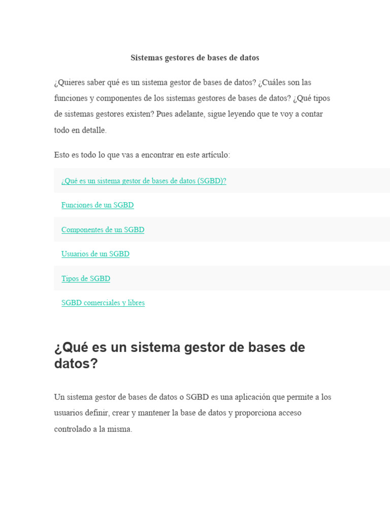 Introducción a los SGBD | PDF | Bases de datos | SQL