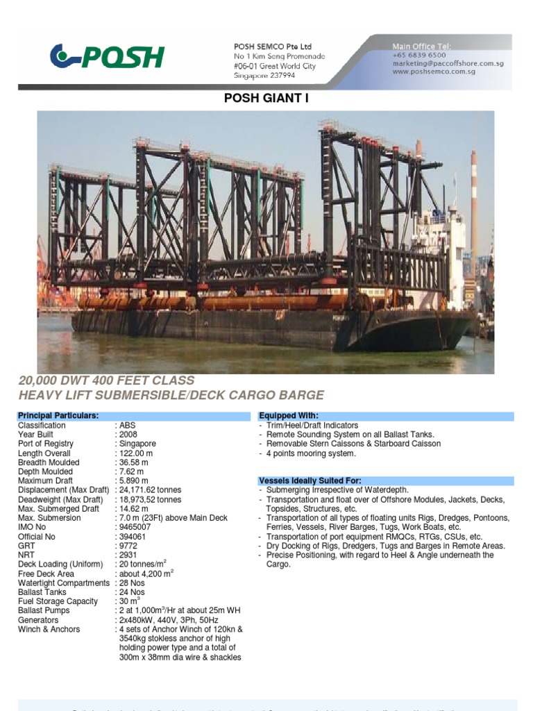 POSH Giant I Heavy Lift Barge Details | PDF