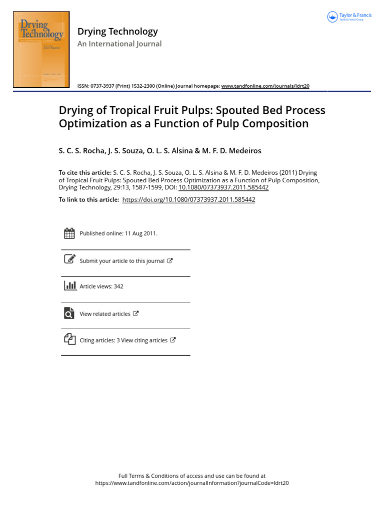 Drying of Tropical Fruit Pulps Spouted Bed Process Optimization As A ...