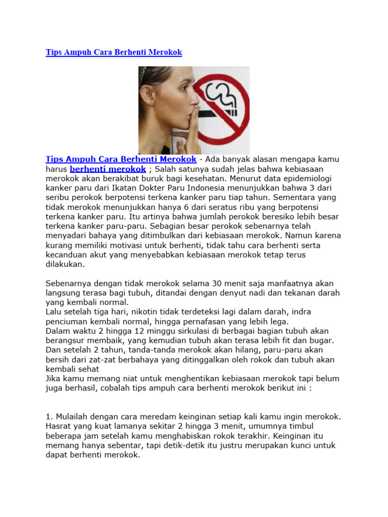 Cara Ampuh Berhenti Merokok Efektif | PDF