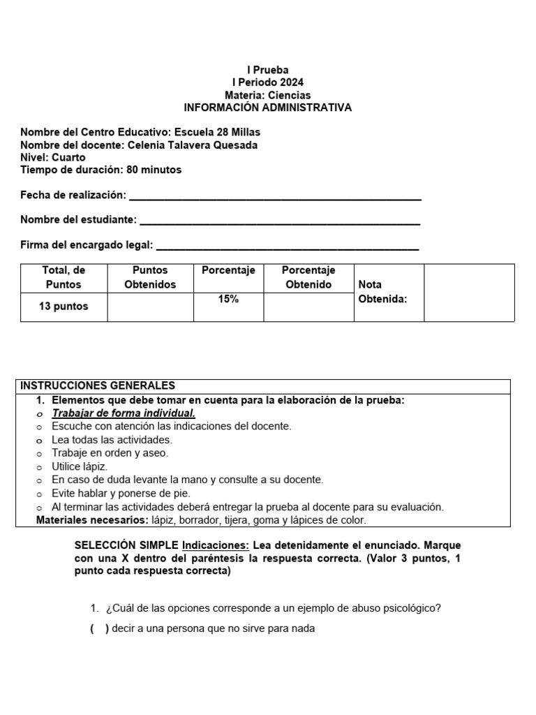 4° Prueba Corta | PDF