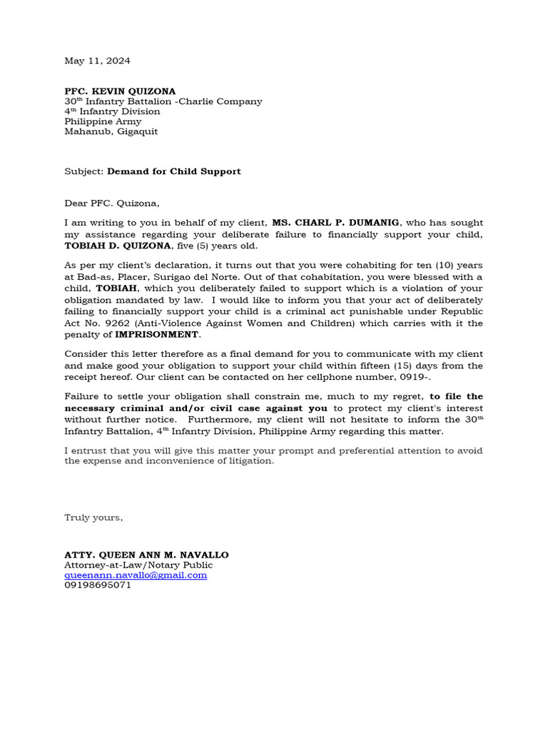 Demand Letter Child Support Charl | PDF