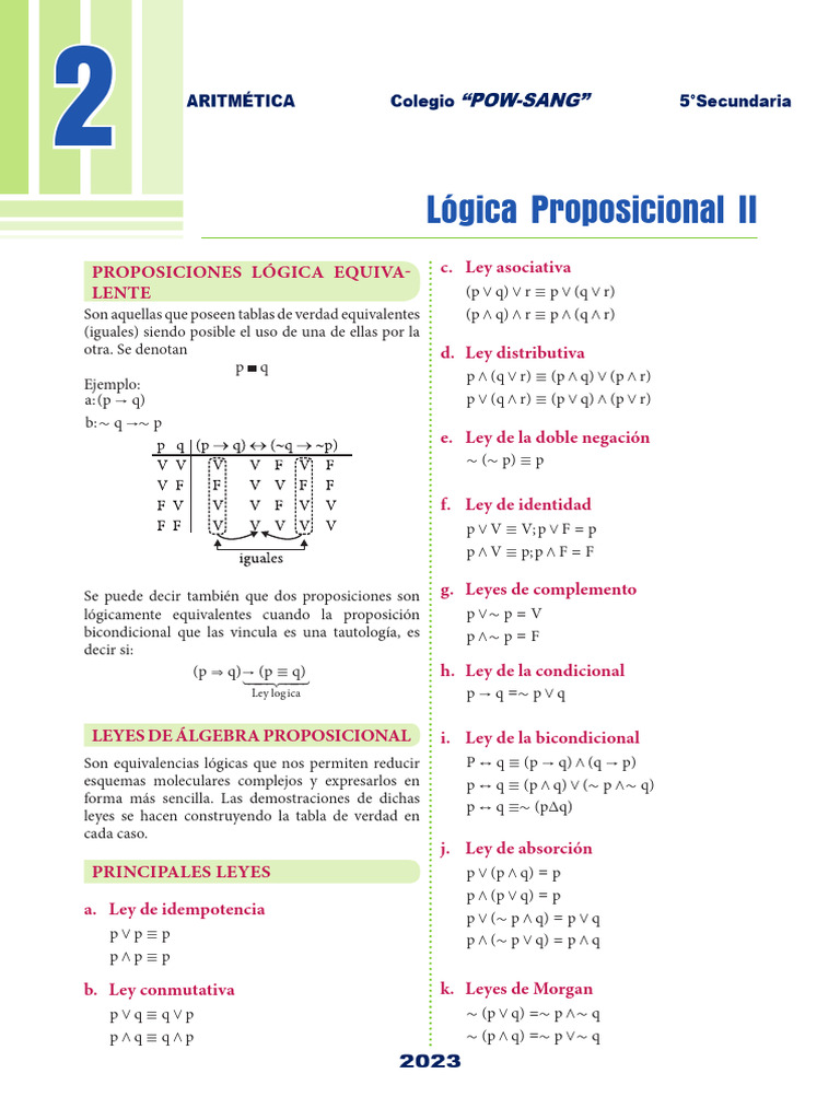 ARITMÉTICA Logica Proporsional | PDF | Proposición | Álgebra de Boole
