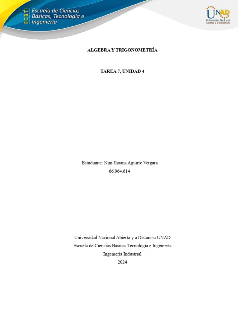 Tarea2 Semana7 Algebra y Trigonometría Nini Jhoana Aguirre Vergara | PDF | Ecuación cuadrática ...