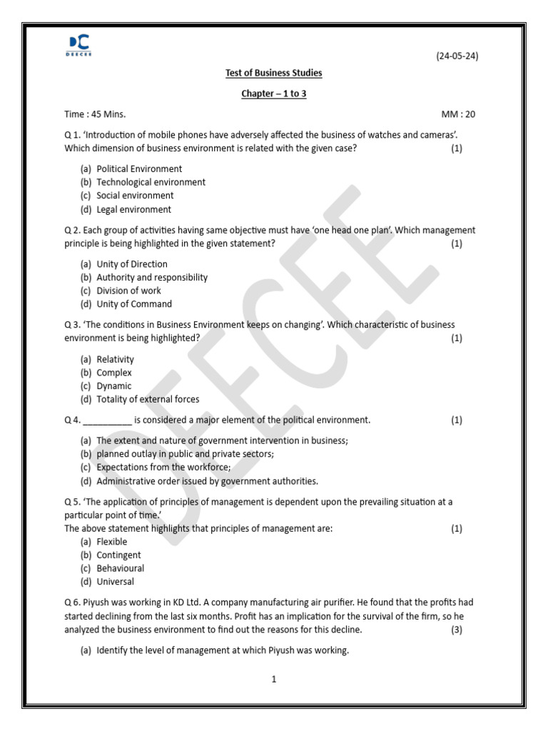 Business Studies Practise Ques | PDF | Business Economics | Business