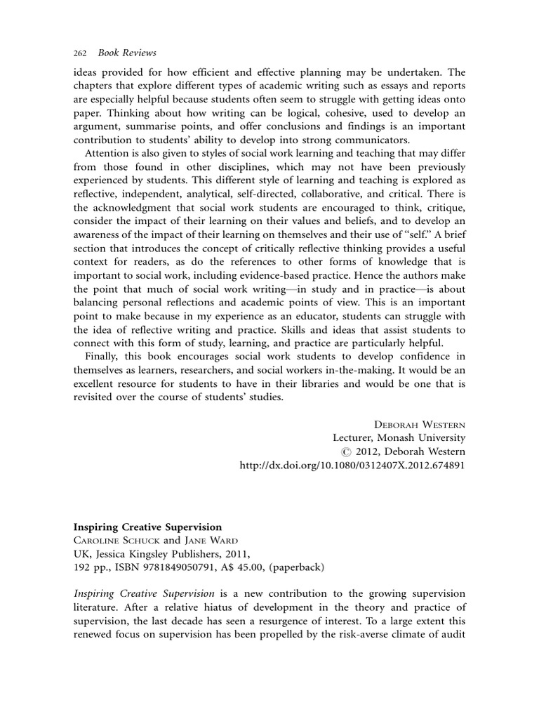 Inspiring Creative Supervision | PDF | Learning | Social Work