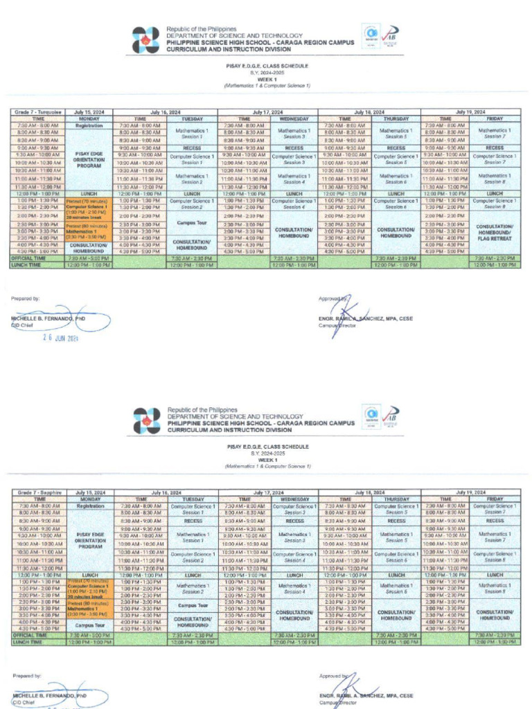 Updated Pisay Edge Class Schedule | PDF
