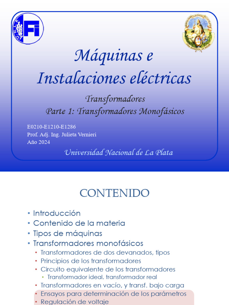 1-Introduccion y Transformadores Parte 1-Trafos Monofásicos - 2024JV | PDF | Transformador ...