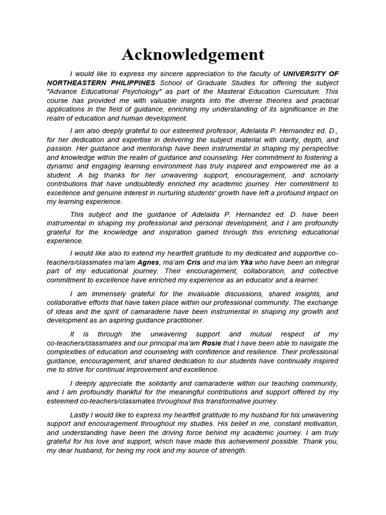 Acknowledgement - Docx 205 | PDF | Learning | Gratitude
