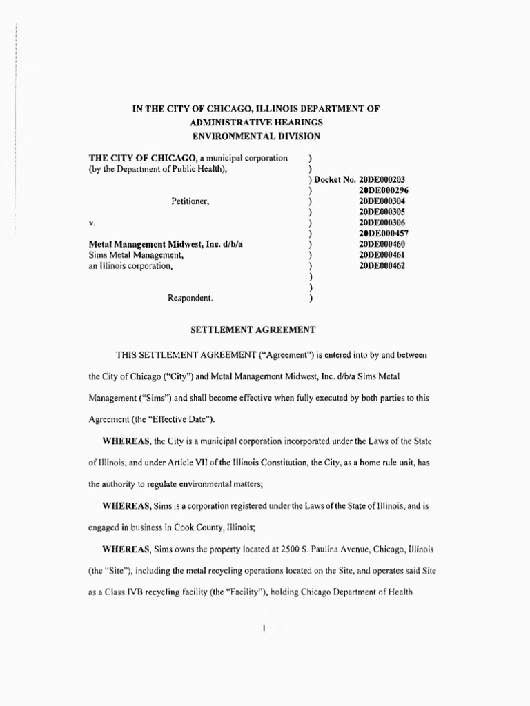 10-20-21 Sims Metal Management Settlement FINAL - Fully - Executed | PDF | Contractual Term ...