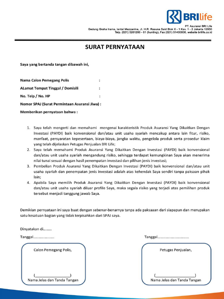 Formulir Pemahaman Produk | PDF