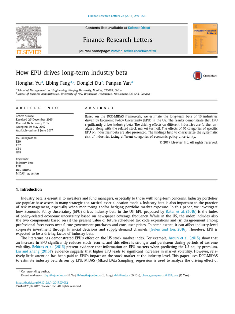 How EPU Drives Long-Term Industry Beta | PDF | Beta (Finance) | Risk