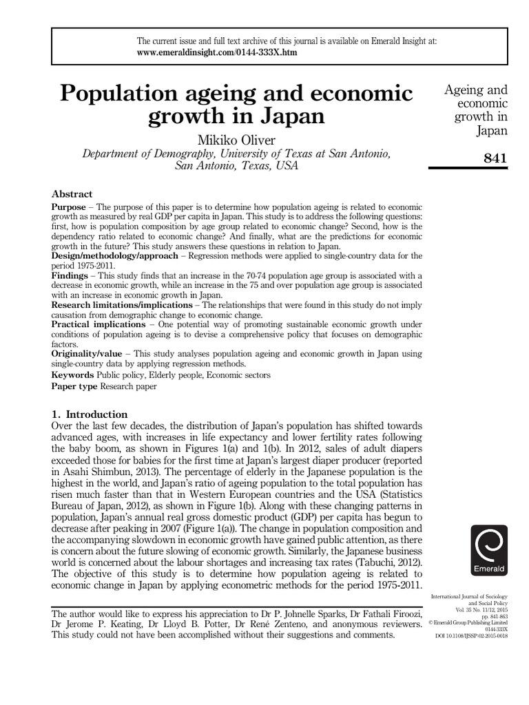 Population Ageing and Economic Growth Japan Mikiko Oliver | PDF ...