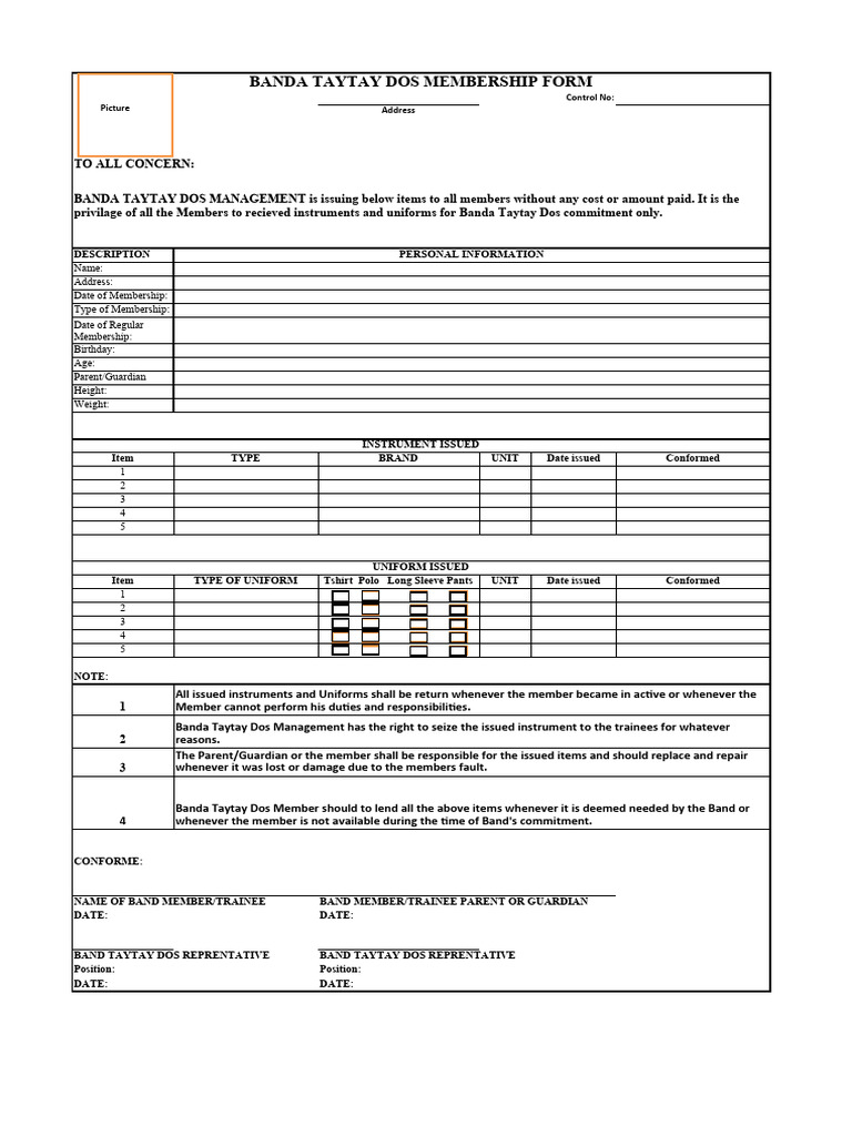 BTD Membership Form | PDF