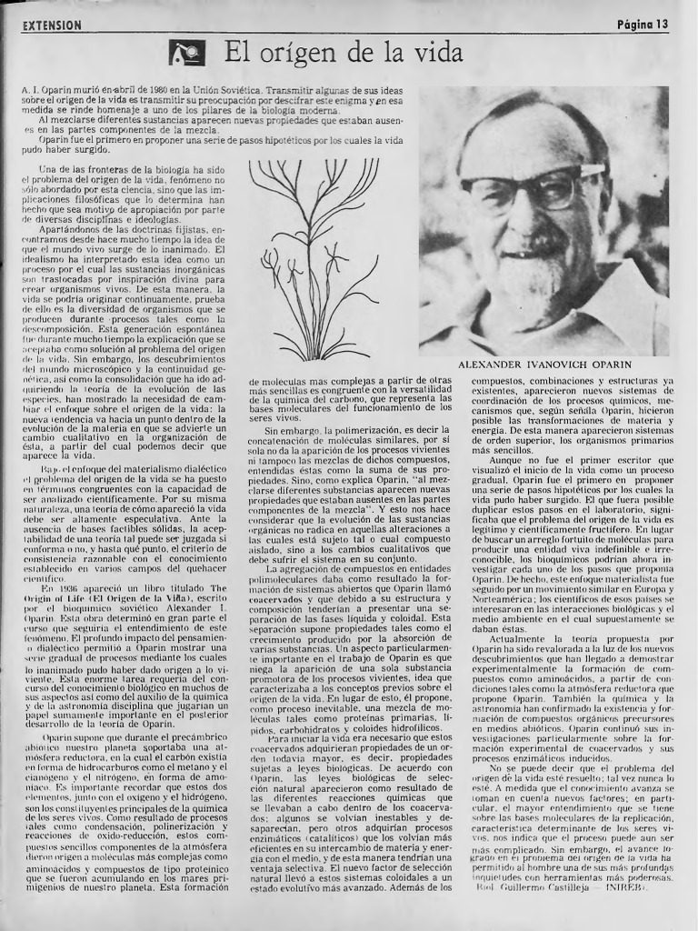 El Origen de La Vida (Alexander Ivanovich Oparin) Lectura | PDF ...