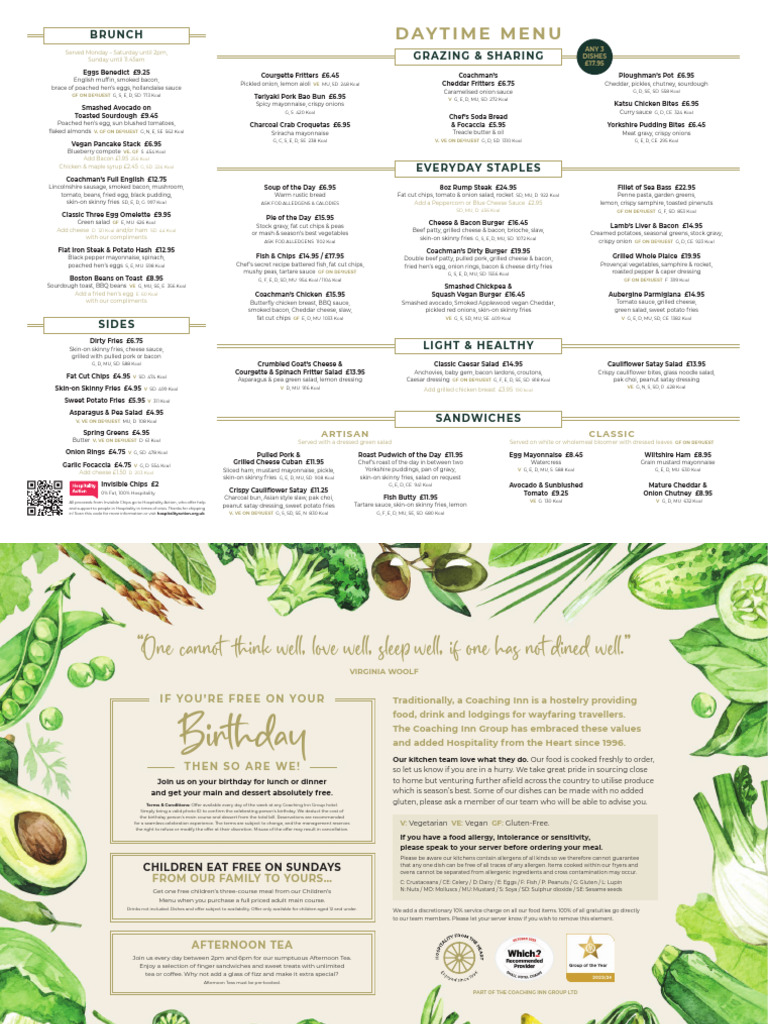 Swan Hotel Wells Daytime Menu 2024 | PDF | French Fries | Bacon