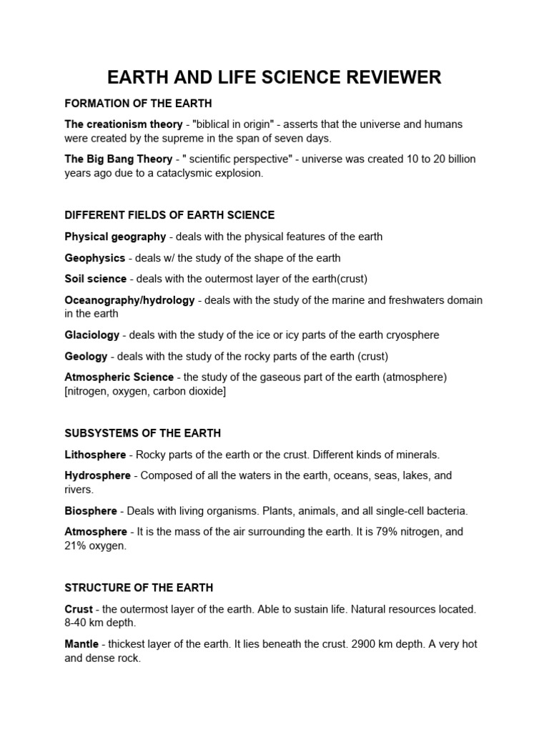 EARTH AND LIFE SCIENCE REVIEWER 3rdQ | PDF | Earth | Volcano