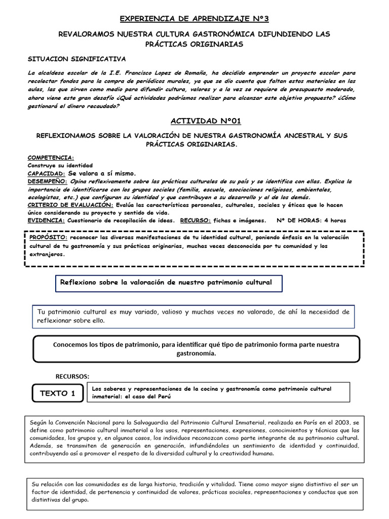 Exp 3 Actividad DPCC N°1 5to | PDF | Patrimonio cultural | Perú
