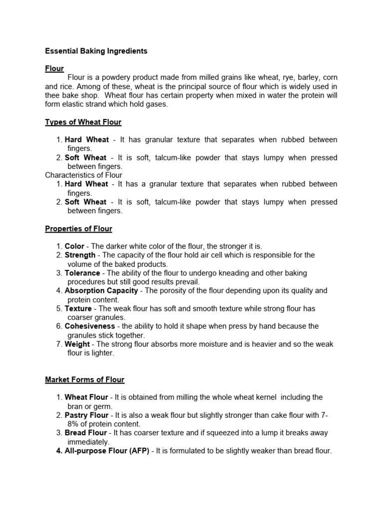 Essential Baking Ingredients | PDF | Flour | Breads