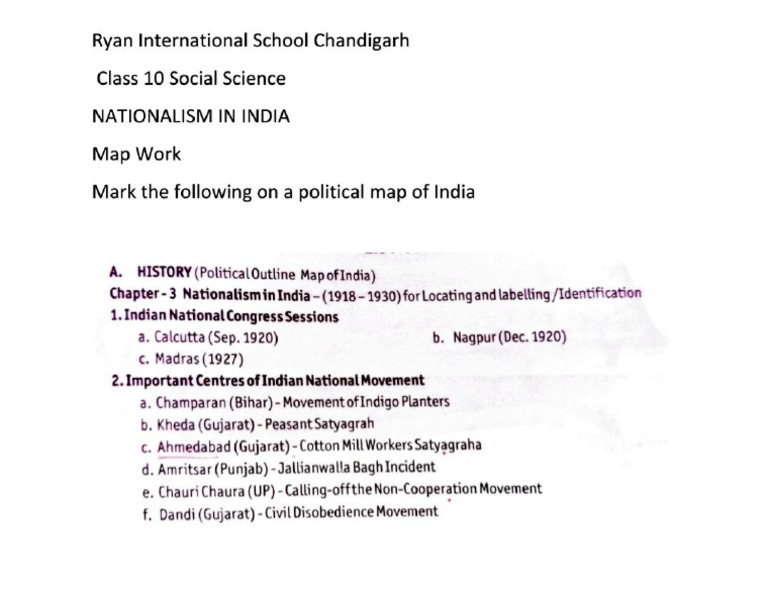 Map work (Nationalism in India) | PDF