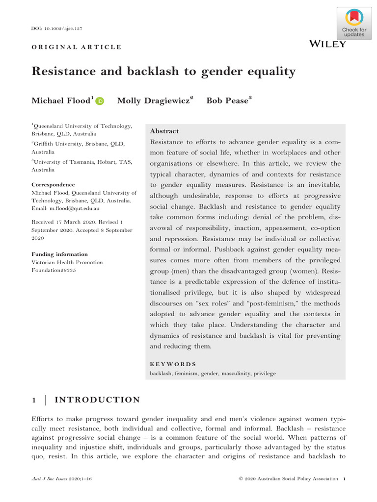 Flood Dragiewicz Pease, Resistance and Backlash To Gender Equality 2020 ...
