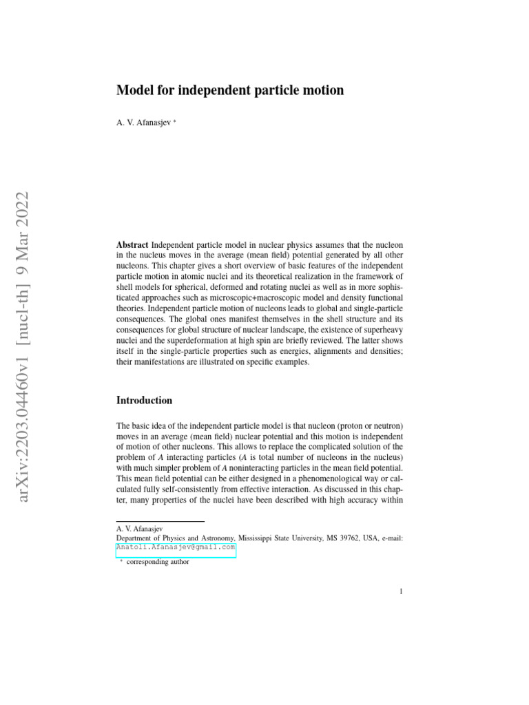 Model For Independent Particle Motion | PDF | Atomic Nucleus | Wave ...