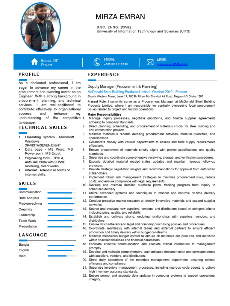 CV - Emran 15.07.2024 | PDF | Supply Chain | Procurement