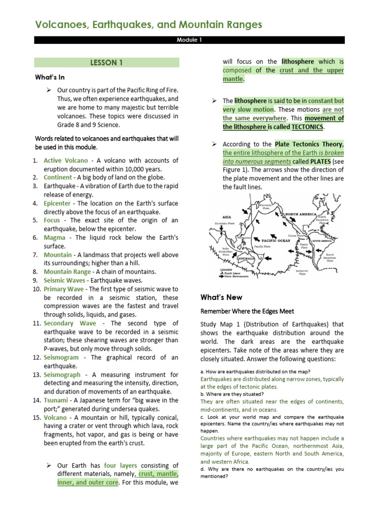 Science 10 q1 Notes | PDF | Volcano | Plate Tectonics