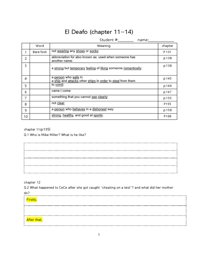 El Deafo (11 14) Worksheets - Final | PDF